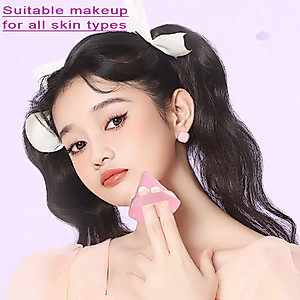 Pufandor 2Pcs Powder Puffs for Face Powder Triangle Powder Puff - Makeup Setting Powder Puff Ultra Soft Makeup Powder Puffs Velour Puffs Makeup Puffs for Powder, Makeup Puff for Women Cosmetic（Pink)