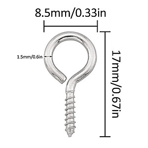 LUORNG 100PCS 0.67 inches Stainless Steel Eye Screws, Heavy Duty Screw, Eye Hooks Screw Eye Bolts Eye Hooks Screw