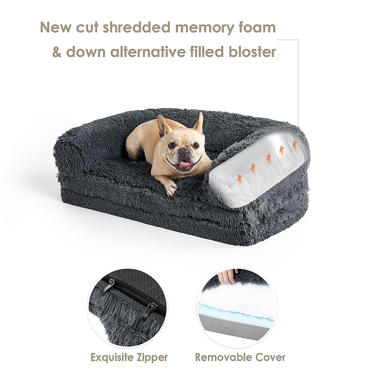 EHEYCIGA Foldable XL Dog Bed, Faux Fur Fluffy Dog Bed for Extra Large Dogs, Orthopedic Calming Memory Foam XL Dog Couch Bed, Washable Soft Warm Dog Sofa Bed with Non-Slip Bottom, Dark Grey, 40"x30"x6"
