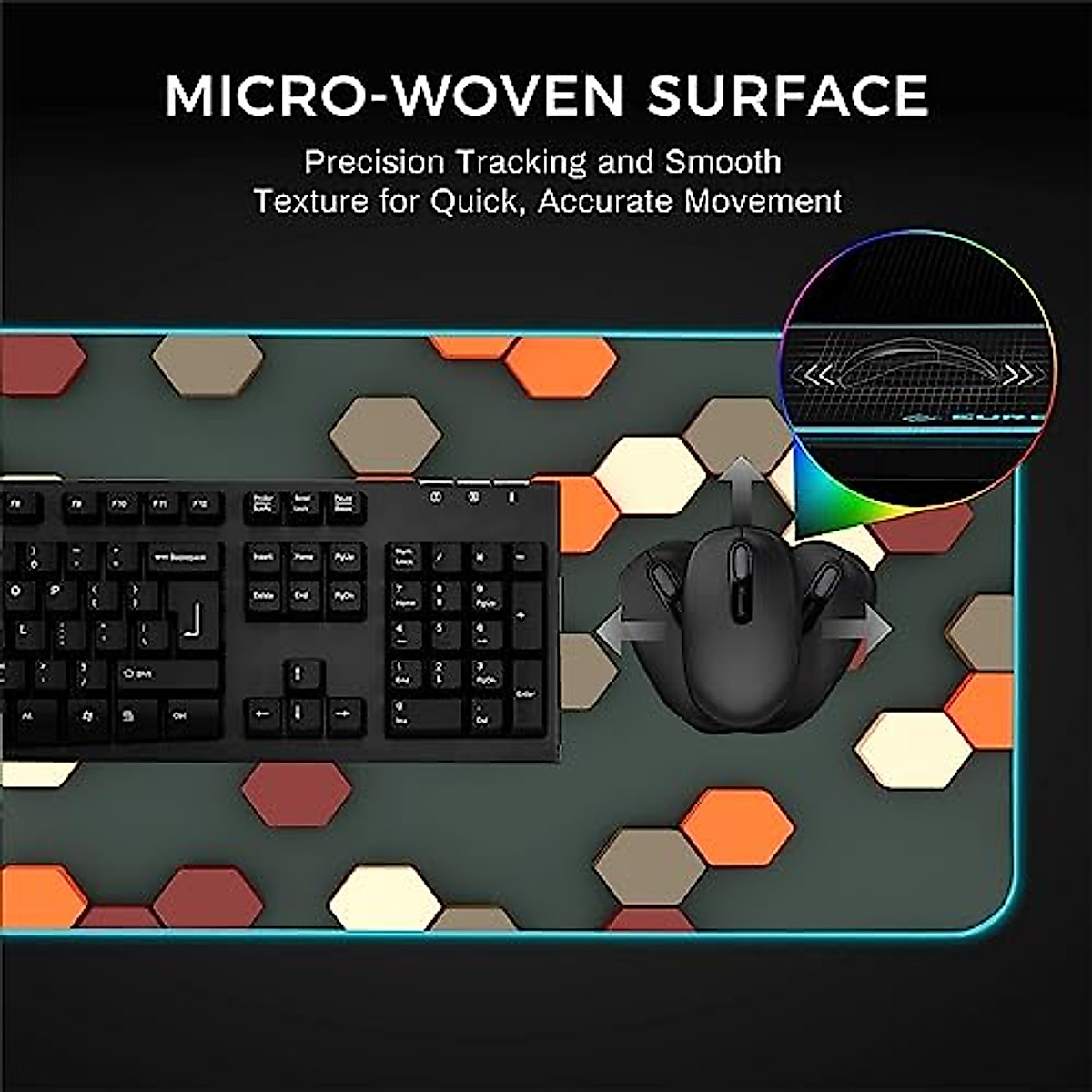 Mouse Pads Hexagon Pattern Mouse Mat Large RGB Gaming Mouse Pad Gaming Accessories Led Computer Pad Keyboard Desk Mat with Stitched Edge 900X400Mm