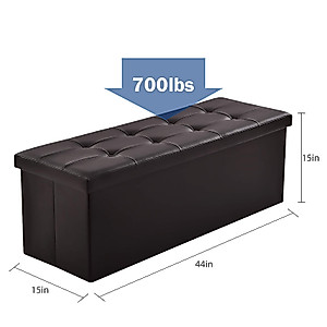 Camabel 43 inch Folding Ottoman Storage Bench Cube Hold up 700lbs Faux Leather 125L Storage Chest with Memory Foam Seat Footrest Padded Upholstered Stool for Bedroom Box Bed Coffee Table Brown