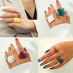 GRHOSE Resin Chunky Rings Acrylic Resin Rings Wide Thick Dome Knuckle Finger Stackable Joint Ring Retro Acrylic Transparent Vintage Plastic Resin ring sets