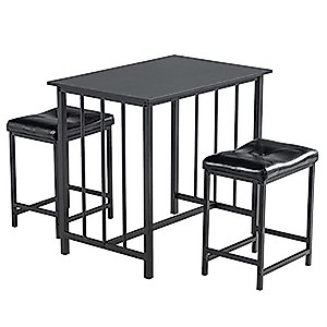 43.2 * 33 * 55.2CM in Stock 3 Piece Dining Table Set Dining Set for 2 PVC Table and 2 Stools Black