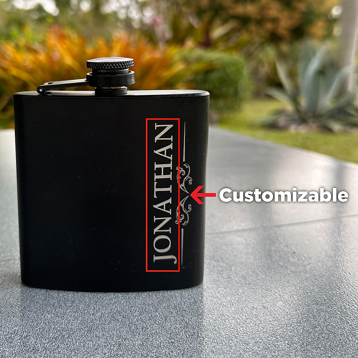 Klin Living Personalized Custom Flask for Men, Groomsmen Flask, Engraved for Men, Women, Groom, Personalized Groomsmen Gifts, 6 oz with Mini Funnel (1)