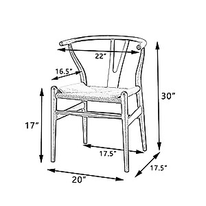 Polynices Wishbone Chair, Weave Modern Solid Wood Mid-Century Y Shaped Backrest Dining Chair Set of 2 (Chestnut)