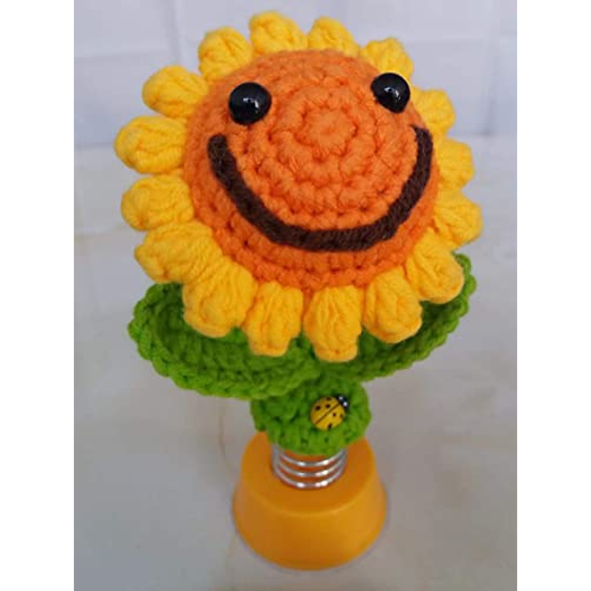 Sunflower Little Sun Auto Parts Dashboard Decoration, Crochet Smiley Head Shaking Sunflower Car Decoration Cute Girl Car Interior Desk Decoration Gift (Handmade Crochet) (Geometric, Orange)