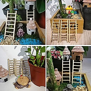 Tophappy Mini Ladders Fairy Garden Accessories ,Wood Step Ladder Set Micro Landscape Accessories for DIY Dollhouse Décor (10 Pcs Ladder)