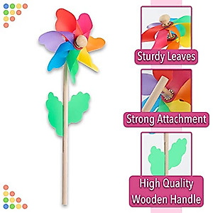 Mr. Pen- Rainbow Flower Pinwheels, 10 Pack, Pinwheels for Yard and Garden, Pinwheels for Kids, Wind Pinwheel, Flower Wind Spinners, Garden Pinwheels Spinners, Yard Pinwheels, Rainbow Party Favors