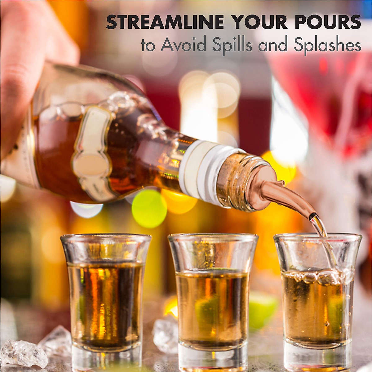 Trovety Rose Gold Liquor Bottle Dispenser Spouts – Classic Speed Pours for Alcohol, Olive Oil and Shave Ice Syrup – Rustproof Stainless Steel with Tapered Pouring Funnels and Dust Caps (2 Pack)