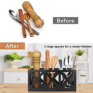 Ayiaren Wooden Silverware Holder Flatware Utensil Caddy Cutlery Holder Wood Silverware Organizer Bin Storage Containers for Kitchen Countertop, Forks, Spoons, Knives Utensil Holder Silverware Caddy