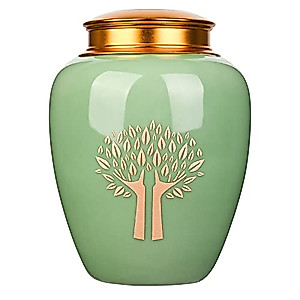 Stylitzy Medium Urn for Human Ashes,Decorative Ceramic Cremation Urn for Human or Pet Ashes,Small Keepsake Urn for Sharing Ashes Hold Up to 65 Cubic Inch,Tree of Life Design Memorial Urns (Green)