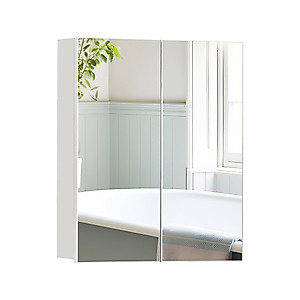 CLIPOP Bathroom Wall Cabinet Medicine Cabinet, Wall Mounted Bathroom Mirror with Storage Mirror Cabinet with 1 Doors and Adjustable Shelf, Over The Toilet Space Saver Storage Cabinet, White