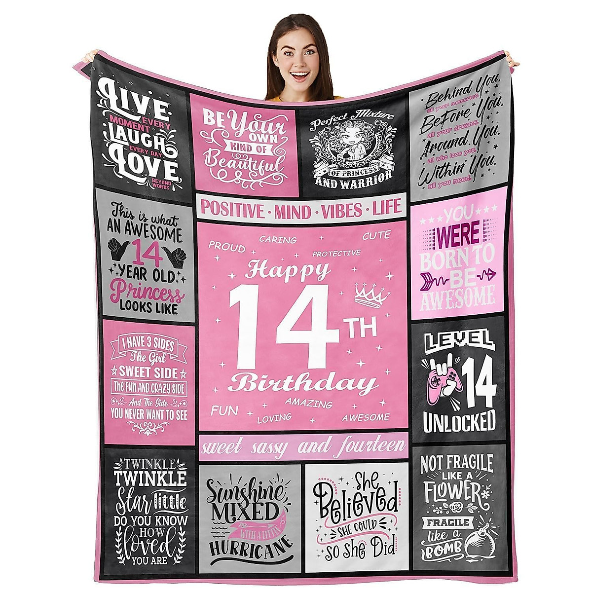 lemzcen 14 Year Old Girl Gifts, 14th Birthday Gifts for Girls, Birthday Gifts for 14 Year Old Girls, 14 Birthday Decorations for Girls, 14 Year Old Girl Birthday Throw Blanket 60”x50”