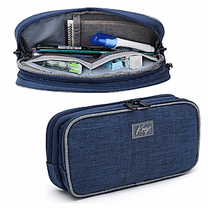 Large Capacity Pencil Case, Kasqo Big Pencil Bag Pouch Pen Case Pencil Marker Holder Stationery Organizer with Two Compartment for Teen Boys Girls Middle High School Supplies & Office, Blue