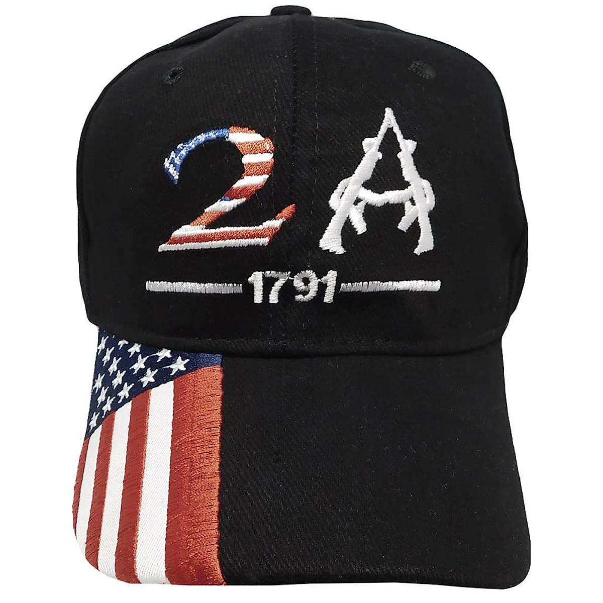 Trade Winds 2A 2nd Amendment 1791 USA Flag On Bill Black White 100percent Cotton Adjustable Embroidered Hat Cap,Multi , One Size