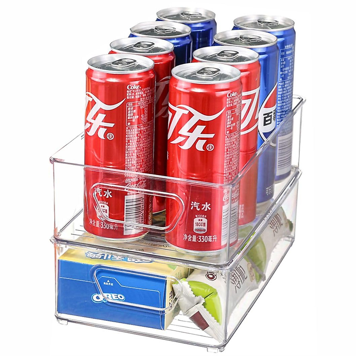 2 Pack Pantry Organization and Food Storage Bin,Stackable Clear Plastic Refrigerator Organizer Bins for Kitchen,Fridge, Cabinet Organization and Storage for Packets, Snacks, Fruit, Soda ,Spice Packets