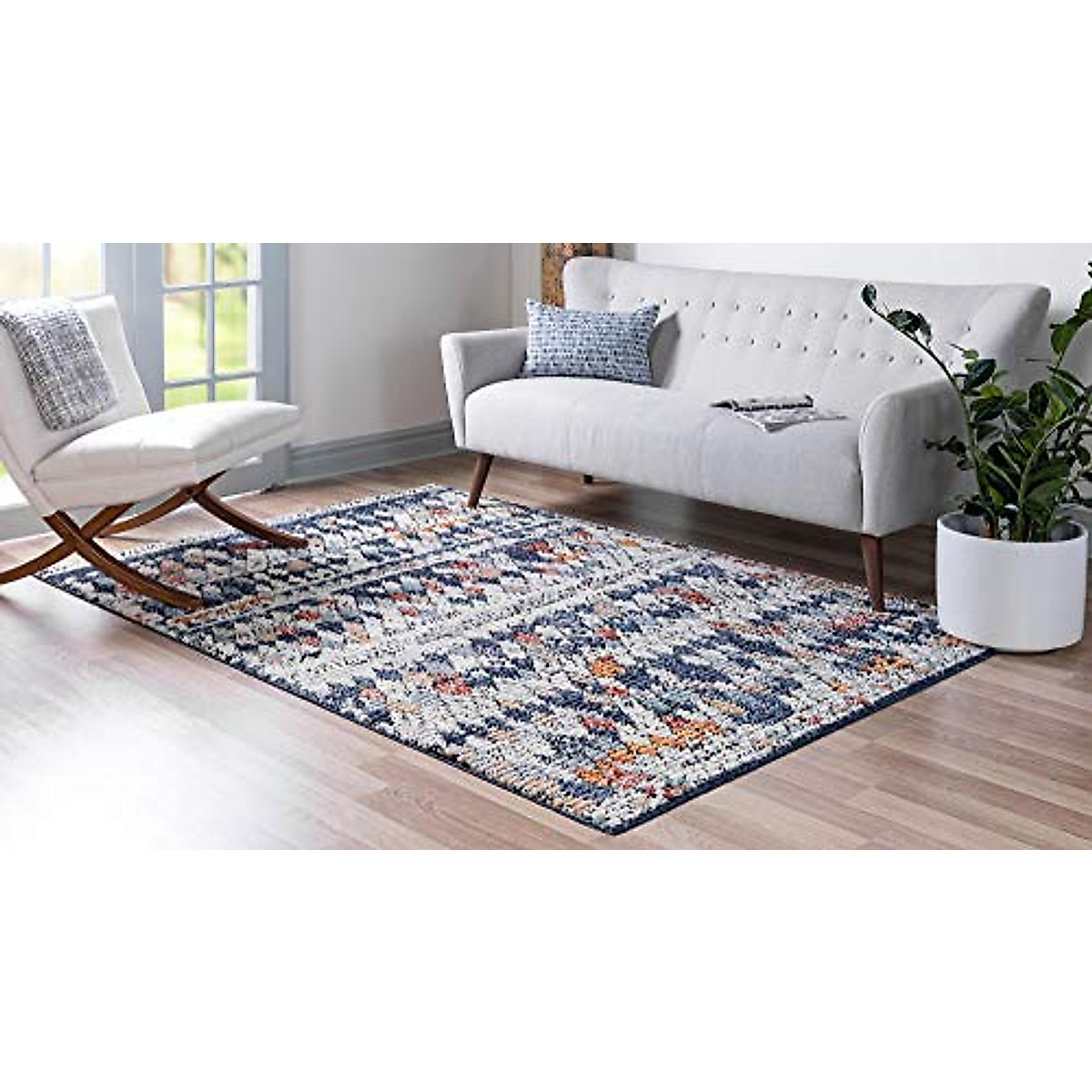 Rugs.com Morocco Collection Rug – 8' x 10' Navy Blue High-Pile Rug Perfect for Living Rooms, Large Dining Rooms, Open Floorplans