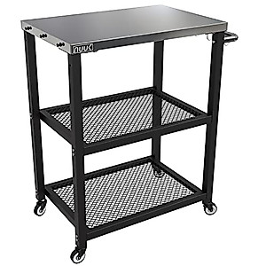 NUUK Three-Shelf Rolling Outdoor Dining Cart Table, 16" x 24" Stainless Steel Commercial Multifunctional Kitchen Food Prep Worktable on Wheels