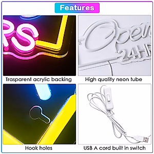 JURONGYILU Open 24 HRS Neon Sign Led Neon Lights for Wall Decor USB Light Up Signs for Business Bedroom Home Bar Shop Salon Hotel