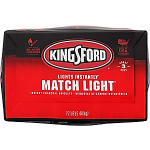 Kingsford Match Light Instant Charcoal Briquettes, BBQ Charcoal for Grilling, Ready in 10 Minutes, No Lighter Fluid or Starter Needed, 12 lbs