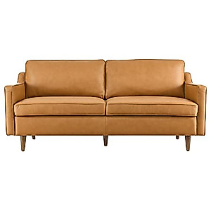 Modway Impart Upholstered Genuine Leather Sofa in Tan