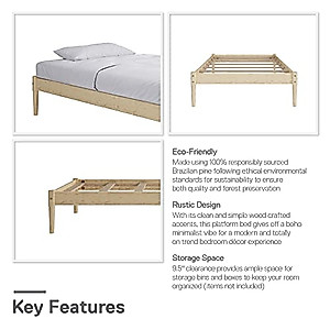 DHP Lorriana 14" Solid Pine Wood Platform Bed Frame, Twin Size, Natural