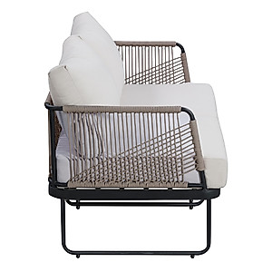 Nathan James Isla Boho Loveseat for Patio, Upholstered Outdoor Sofa with Black Metal Frame, Cream