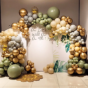 Sage Green Balloon Garland Arch Kit, 156pcs Avocado Green White Sand Gold Dusty Blue Balloons for Baby Shower Boho Bridal Shower Birthday Communion Party Wedding Decorations