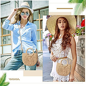 8 Pcs Semi Circle Straw Bag Women Mini Rattan Straw Bag Handmade Woven Crossbody Shoulder Bag Clutch Tote Purse Top Handle Retro Tote Handbags for Travel Summer Beach Bride Bag, Khaki