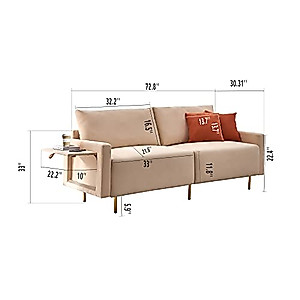 BAMOOLI 72.8'' Loveseat Sofa Couch, Mid Century Modern Linen Fabric Love Seat Sofa, Luxury 2 Seater Couch with Gold Metal Legs & 2 Throw Pillows, Comfy Couch for Living Room, Apartment, Office, Beige