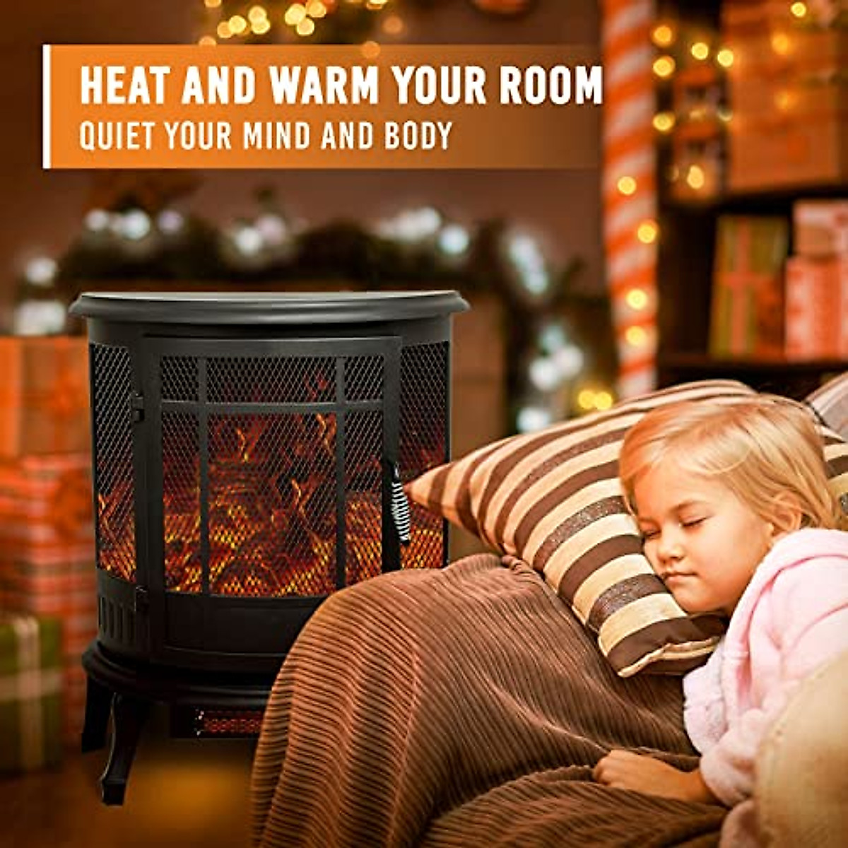C-Hopetree 25 inch tall Portable Electric Wood Stove Fireplace with Flame Effect, Freestanding Indoor Space Heater with Remote