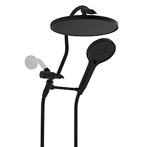 Hibbent Self-cleaning Shower Head, 10'' High Pressure Rainfall Shower Head, Showerhead Combo/Handheld Shower Head, 12'' Adjustable Curved Shower Extension Arm, 71'' Hose, 2 Shower Holders, Matte Black