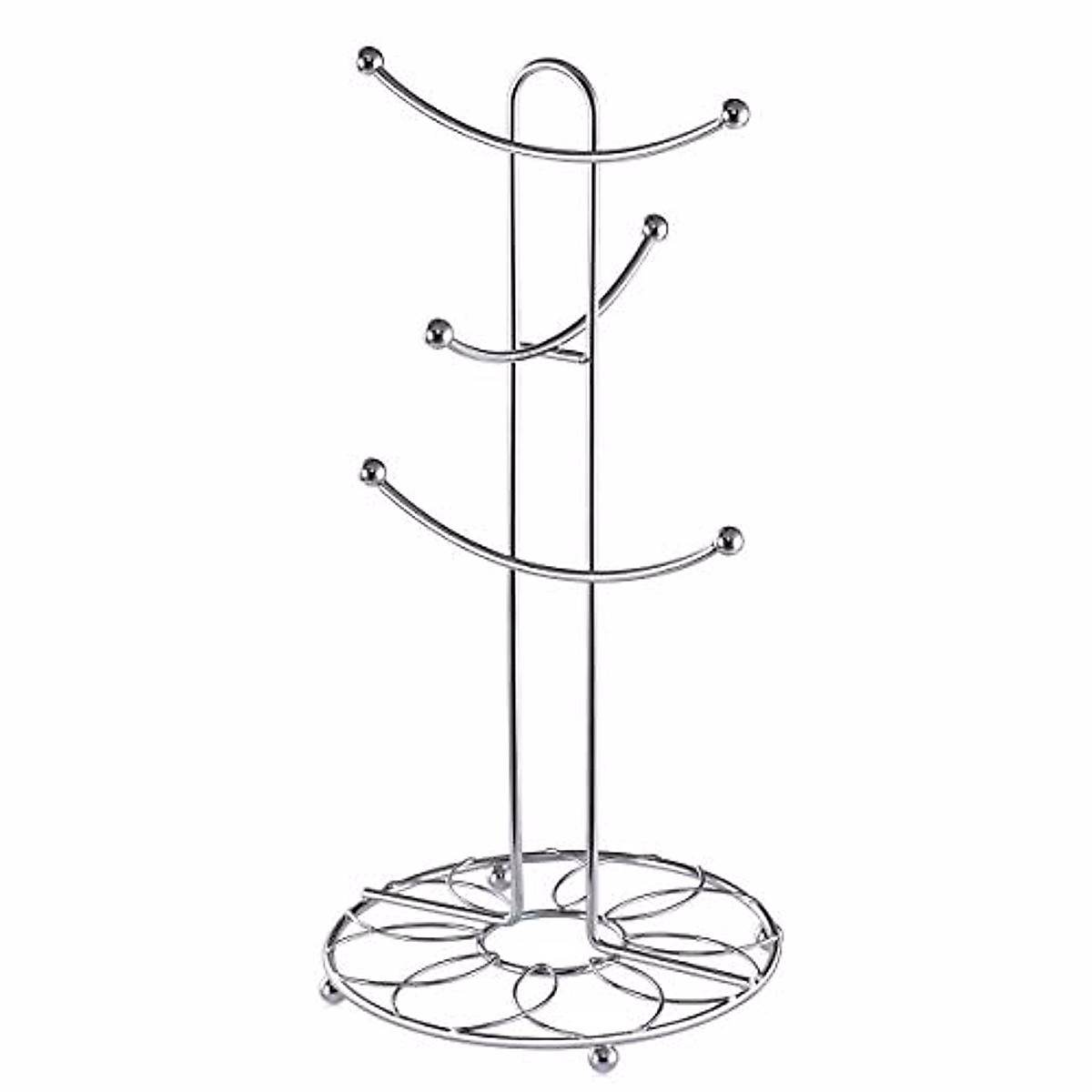Buruis Mug Rack Tree, Decorative Flower Pattern Base Metal Mug Holder, Kitchen Coffee Mug Tree Countertop Tea Cups Holder Stand, Coffee Cup Dryer with 6 Hooks (Silver)