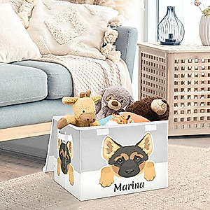 DOMIKING German Shepherd Puppy Dog Custom Large Storage Bin with Lid Collapsible Personalized Shelf Baskets Box with Handles Storage Cube for Shelves Cabinet Nursery Drawer