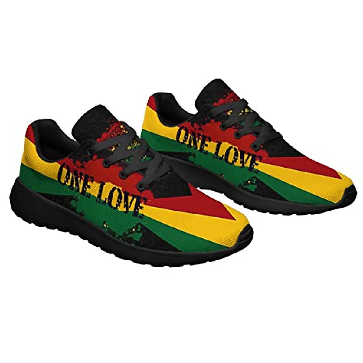 One Love Rasta Reggae Shoes Men Women Running Sneakers Breathable Casual Sport Tennis Shoes Gift for Him Her Black Size 7