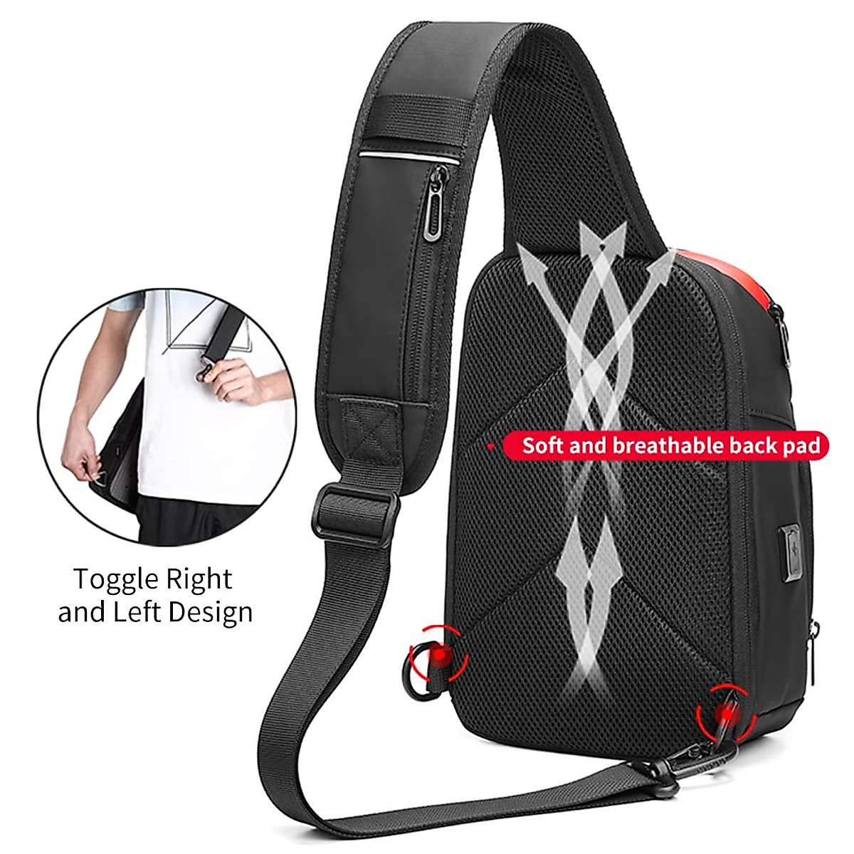 Sling Bag for Men Chest Bag Shoulder Backpack Daypack Crossbody Sling Backpack with USB Cable for Hiking Camping Outdoor Trip