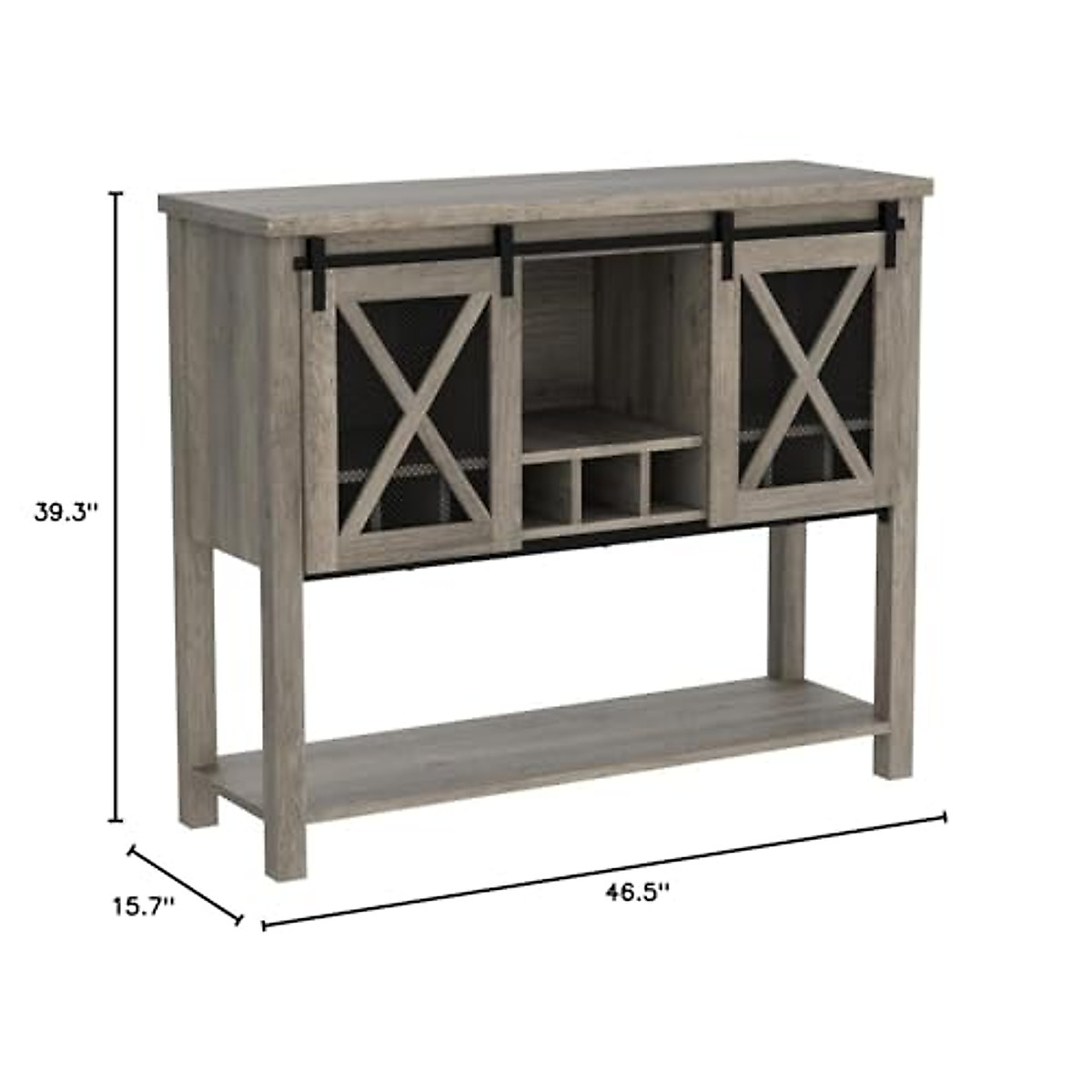 IDEALHOUSE Buffet Storage Cabinet Farmhouse Wine Cabinet Coffee Bar Table with Wine Glass Rack and Storage, Wood Buffets and Sideboards with Barn Mesh Door for Kitchen, Dining, Living Room