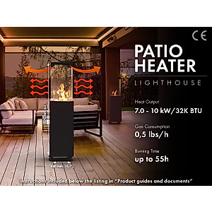 Planika Lighthouse Outdoor Patio Heater Propane Outdoor Fireplace for Patio Propane Fire Pit for Outside Heater Outdoor Gas Heaters for Patio Commercial
