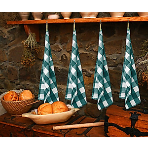 Native Fab 6-Pack Kitchen Towel with Hanging Loop 16x26 inches, Cotton Buffalo Check Kitchen Towels for Cleaning Drying, Washcloths Soft & Absorbent Cloth Rags, Bar Towel, Dish Cloth, Teal Green