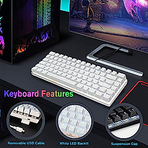 Gaming Keyboard and Mouse,3 in 1 White LED Backlit Wired Mechanical Keyboard Red Switch,RGB 6400 DPI Lightweight Gaming Mouse with Honeycomb Shell,Gaming Mouse Pad for PC Gamers(White)