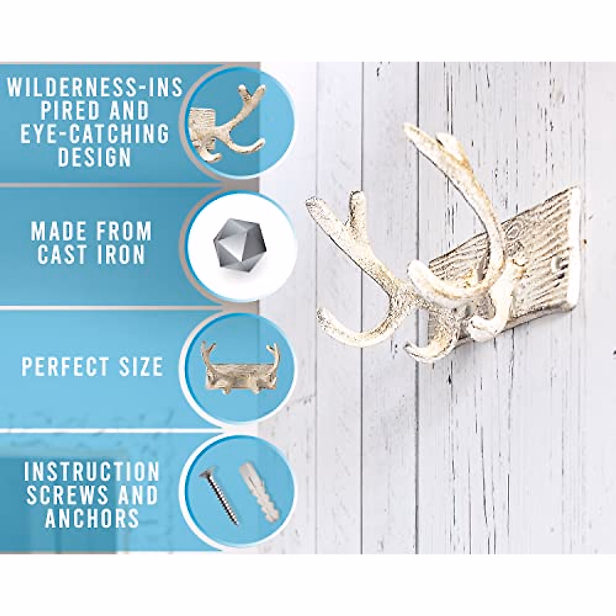 Comfify Vintage Cast Iron Deer Antlers Wall Mounted Hooks Antique Finish Metal Clothes Hanger Rack w/Hooks Deer Antlers Shape | Includes Screws and Anchors | in Antique White
