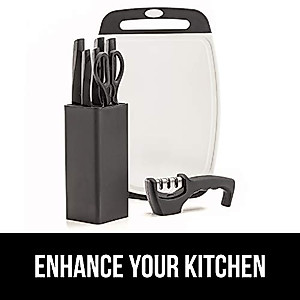 Gorilla Grip Easy to Use Knife Sharpener, 3 Sharpening Options to Help Polish, Sharpen and Repair Kitchen Knives, Restore Dull Blades, Slip Resistant Handle, Professional Chef Quality, Jet Black