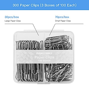FUDAO FAMILY Paper Clips Assorted Sizes, Large Paper Clips, Small Paper Clips, Paper Clip, Paperclips, Pack of 3 Boxes of 100 Clips Each (300 Clips Total)