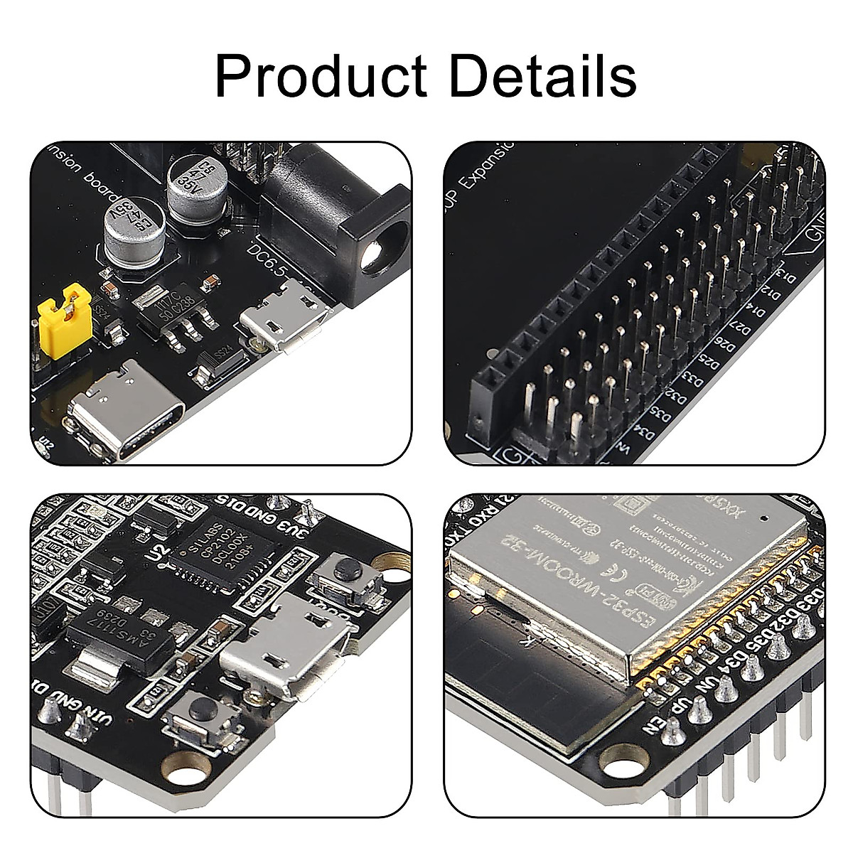 2 Sets ESP-WROOM-32 ESP32 ESP-32S Development Board CP2102 WiFi+Bluetooth Ultra-Low Power Dual Core ESP32-DevKitC-32 ESP-WROOM-32 with Expansion Board for Arduino IDE