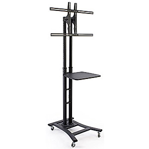 Displays2go, Mobile TV Stand for 37 to 70 Inch LCD Monitor, 4 Locking Casters, 19 Inch AV Shelf - Black (MBTVSBKBSS)