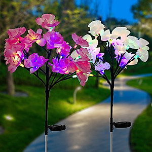 ELTUILMP Outdoor Solar Garden Lights, 2 Pack Solar Patio Lights with 42 Flower Lights Colors Changing LED Solar Powered Lights for Garden Patio Yard Pathway Decoration
