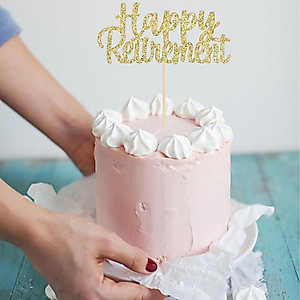 Gyufise Gold Glitter Happy Retirement Cake Topper Retirement Cake Decoration Picks for Retired Party Cake Decoration Party Supplies 1 Pack