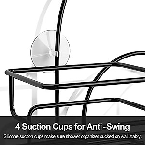 SRIWATANA Shower Caddy Hanging Over Head, Bathroom Shower Organizer Shower Rack Holder with Hooks for Razors - Black