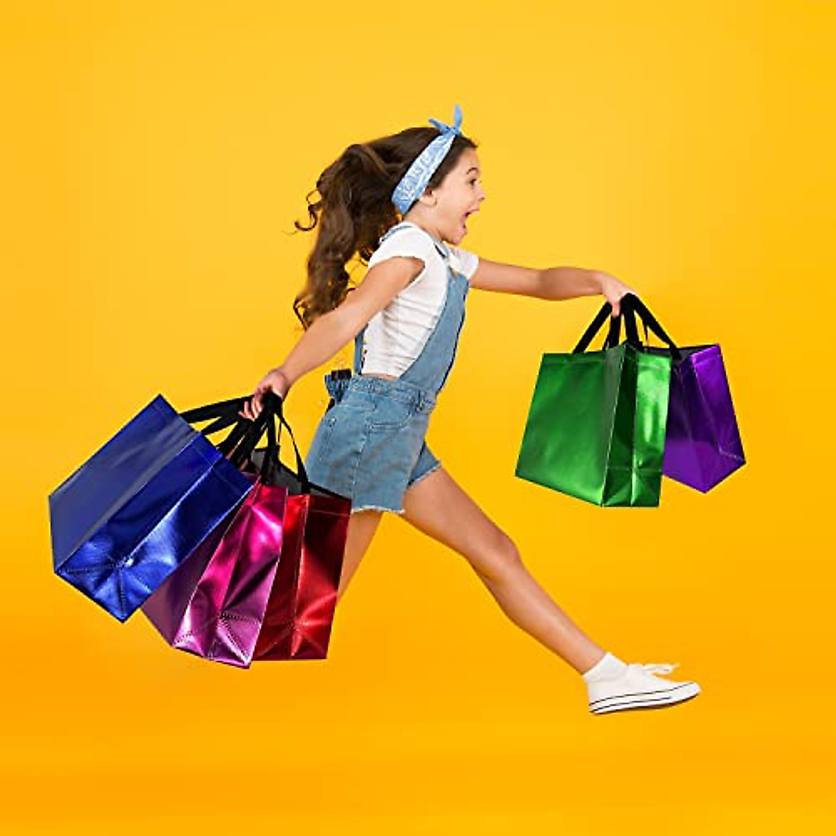 BLEWINDZ 18Pcs Large Gift Bags with Tissues for Presents - 13'' Reusable Non-Woven Gift Goodie Bags with Metallic Shiny - Party Favor Bags Tote Bags for Wedding, Birthday, Christmas