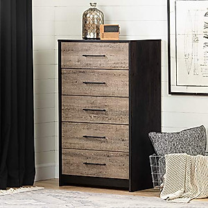 South Shore Londen, Weathered Oak and Ebony 5-Drawer Chest,
